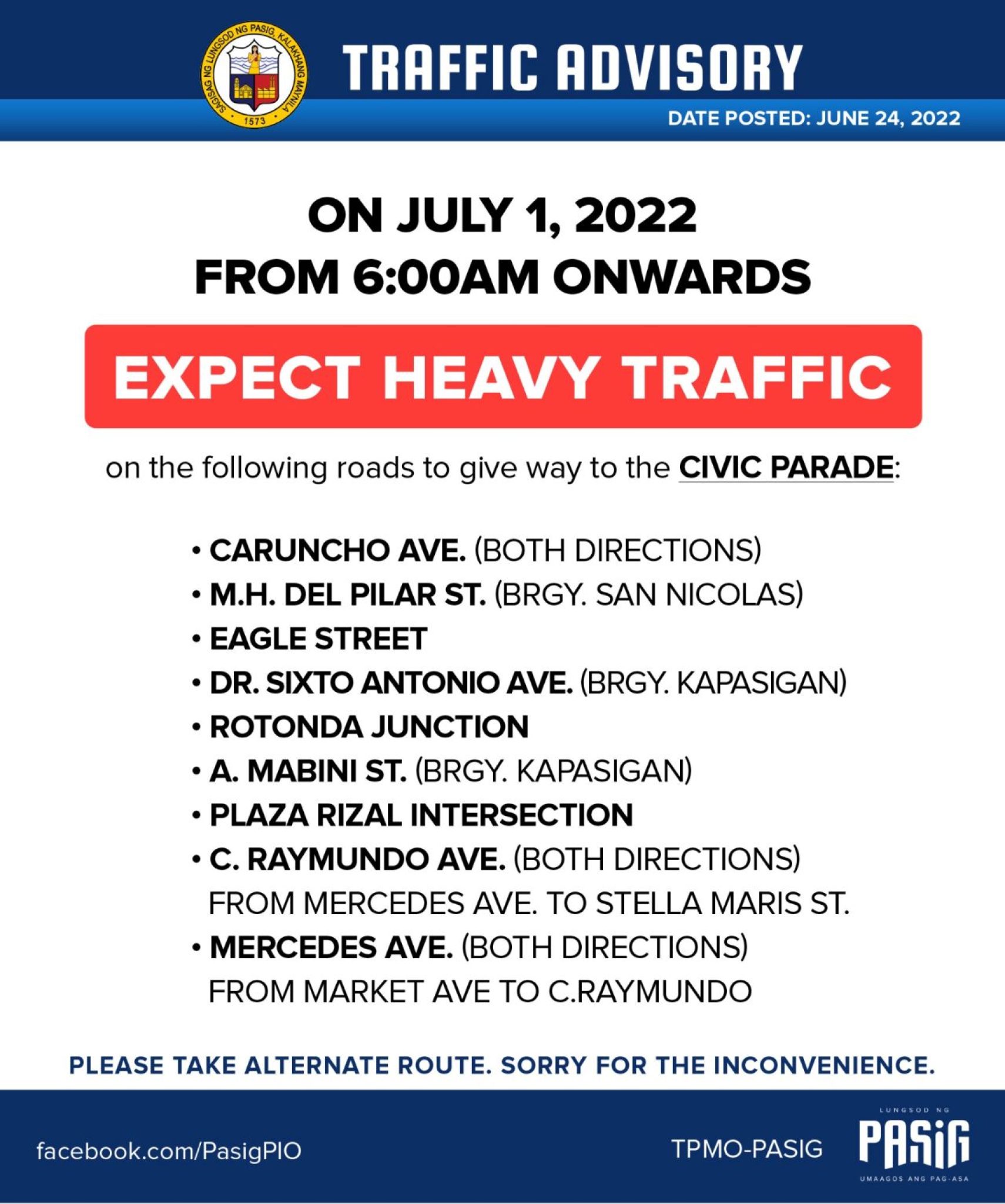 Multiple Pasig road closures and rerouting tomorrow, July 1 - YugaAuto ...