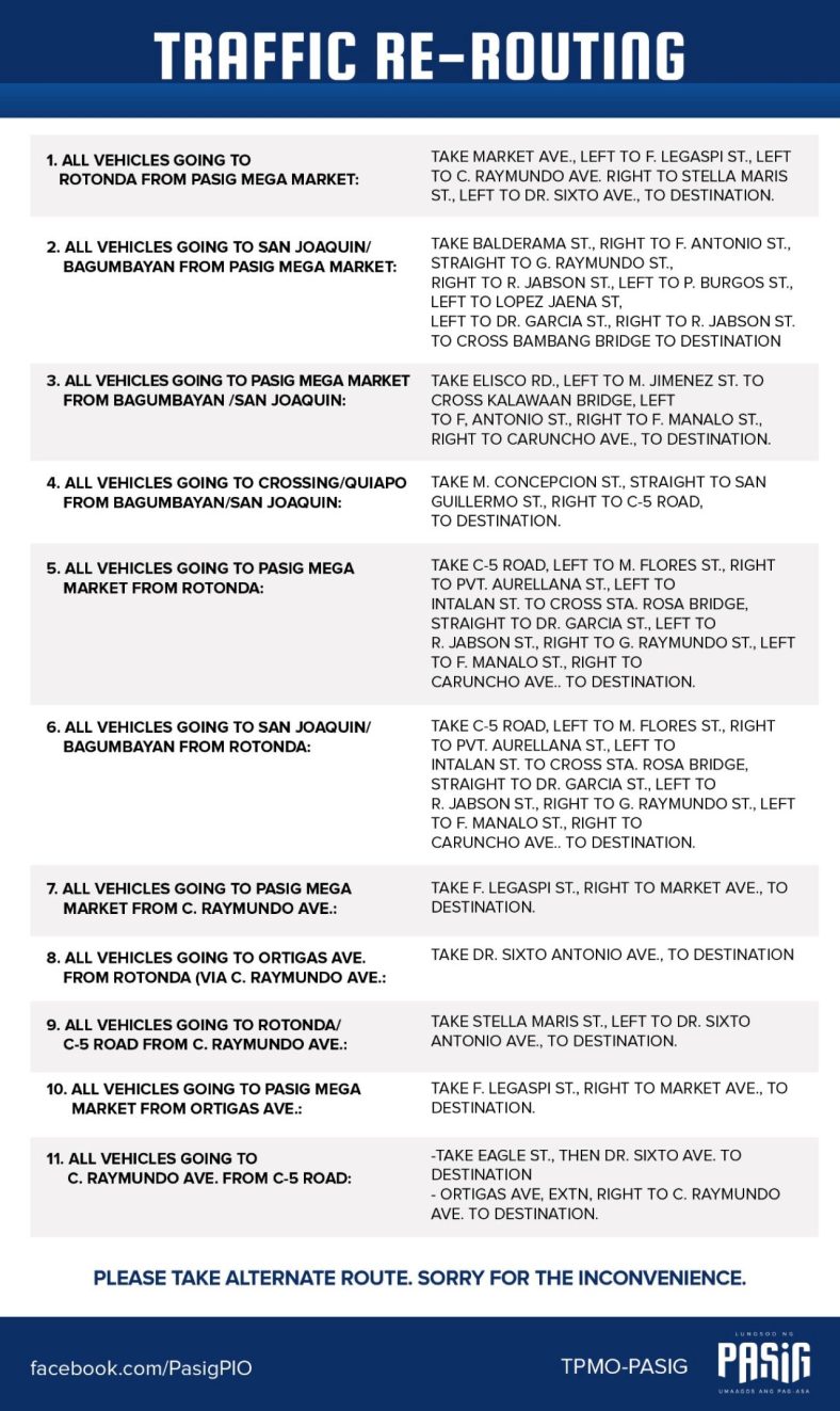 Multiple Pasig road closures and rerouting tomorrow, July 1 - YugaAuto ...