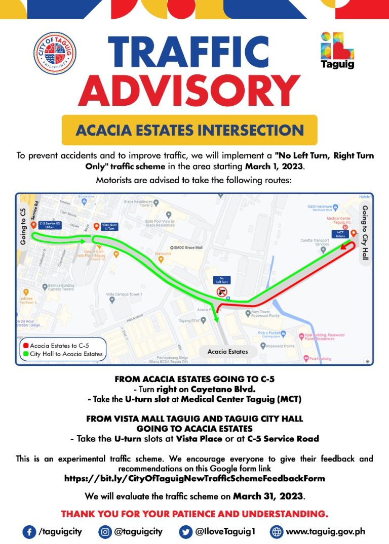 Taguig City to implement new traffic scheme in Acacia Estates ...