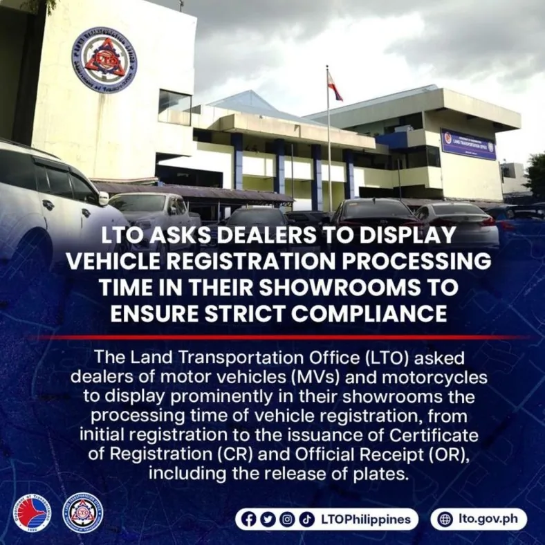 LTO clears timeline for a brand new motor vehicle's OR, CR, License ...