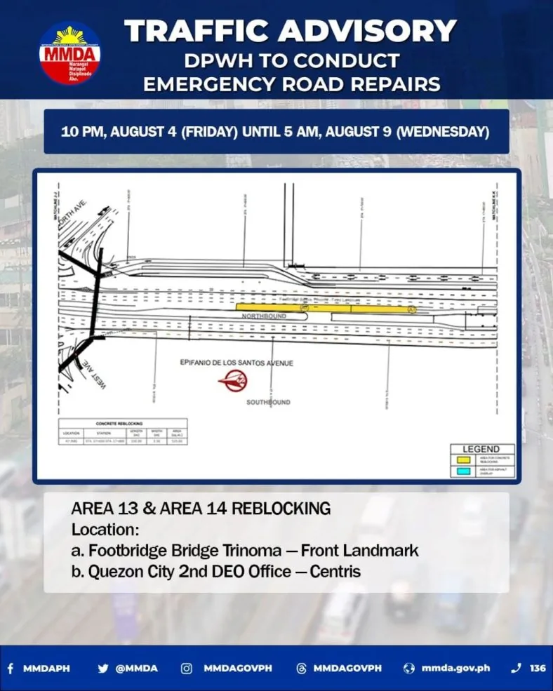 Traffic Advisory: Emergency Repairs along EDSA from August 4-9, 2023 ...