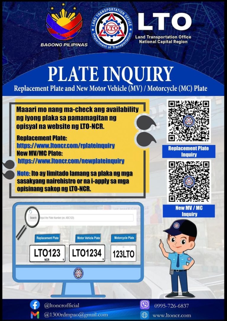 LTO-NCR launches 2 Online Plate Inquiry websites for convenient ...