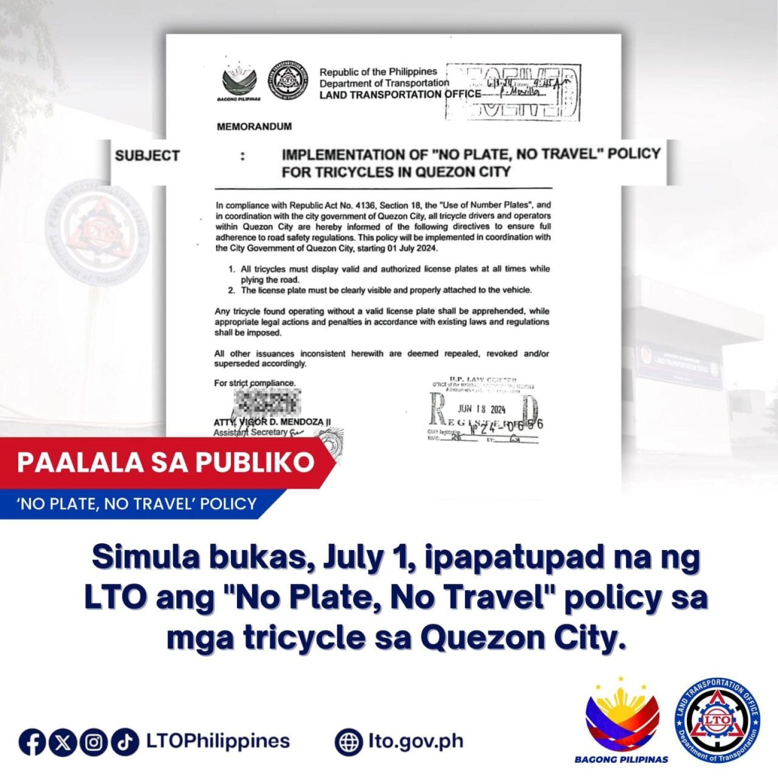 LTO has begun full enforcement of No Plate No Travel Policy for QC ...